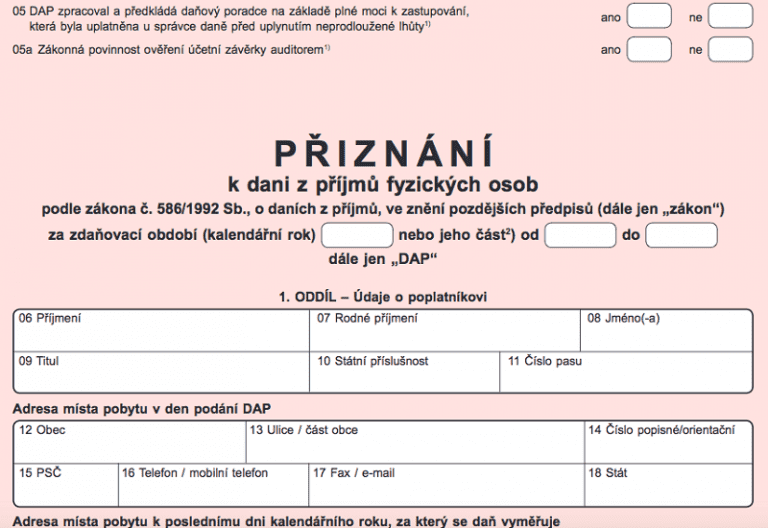 Jak vyplnit daňové přiznání + vzor - O-Financich.cz